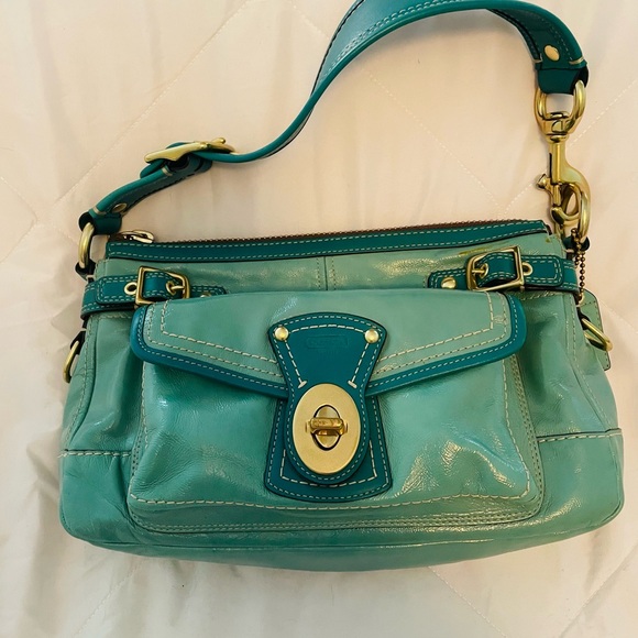 Coach | Bags | Coach Teal Leather Shoulder Bag | Poshmark